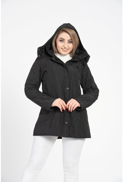 Vetre Kadın Kapitone Mont (75 Cm) Siyah Büyük Beden 1014