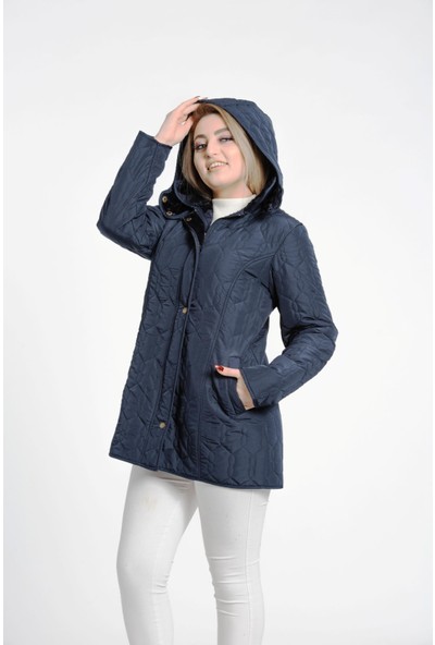Vetre Kadın Kapitone Mont (75 Cm) Lacivert Büyük Beden 1014