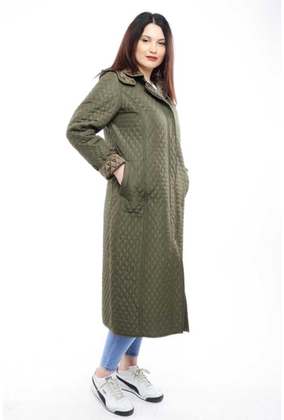 Vetre Kadın Kapitone Mont (120 Cm) Haki Büyük Beden 1020
