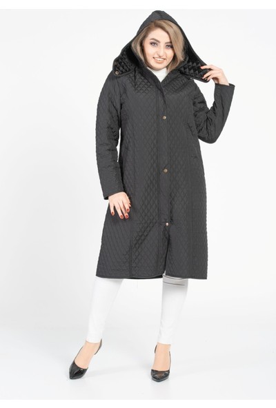 Vetre Kadın Kapitone Mont (105 Cm) Siyah Büyük Beden 1018