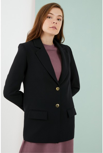 Giens Kadın Siyah Gold Düğmeli Blazer Ceket Giens Kadın Siyah Gold Düğmeli Blazer Ceket