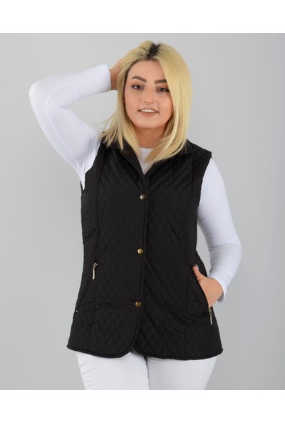 Vetre Kadın Kapitone Astarlı Yelek Siyah Büyük Beden 1028