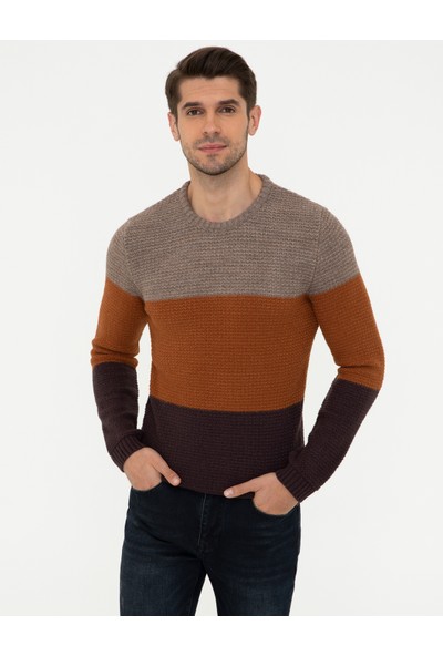 Pierre Cardin Kahverengi Slim Fit Triko Kazak 50241435-Vr029