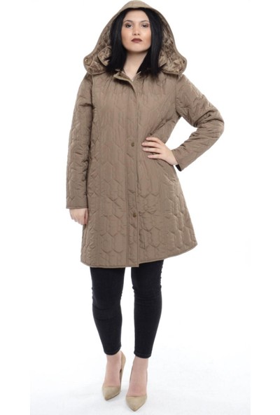 Vetre Kadın Kapitone Mont (95 Cm) Vizon Büyük Beden 1016 Vetre Kadın Kapitone Mont (95 Cm) Vizon Büyük Beden 1016