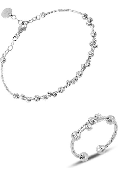 Söğütlü Silver Gümüş Dorissa Gümüş Bilezik ve Yüzük Gümüş Set