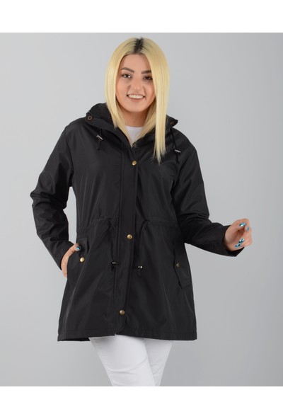 Vetre Kadın Astarlı Trençkot Siyah Büyük Beden 1001