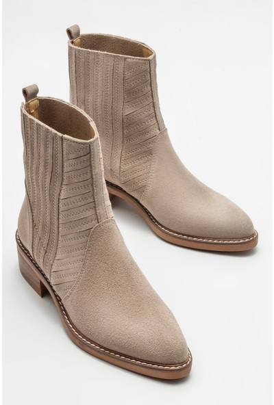 Elle Shoes Bej Deri Kadın Topuklu Bot