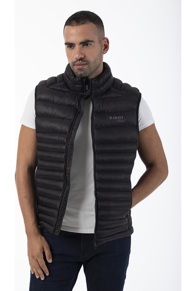 1001 Mont Erkek Siyah Kapüşonsuz Dolgulu Fermuarlı Termal Astarlı Su Itici Şişme Yelek 9591