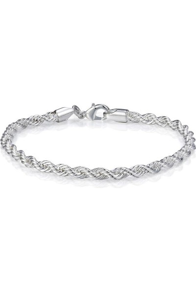 Mimozaavm 925 Ayar Gümüş Burgu Zincir Erkek Gümüş Bileklik 4 mm