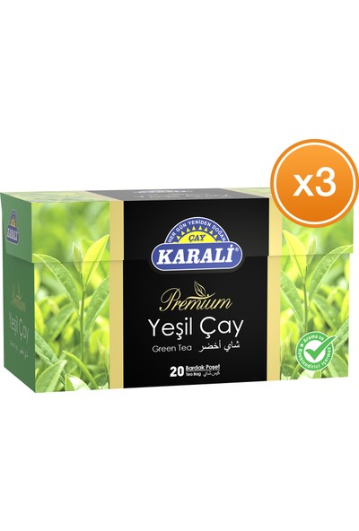 Karali Çay Karali Premium Bardak Poşet Yeşil Çay 20'li x 3 Paket Karali Çay Karali Premium Bardak Poşet Yeşil Çay 20'li x 3 Paket