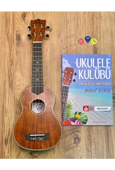 Puka Bubinga Ağacı Sedefli Soprano Ukulele Çanta-Kitap-Pena Puka Bubinga Ağacı Sedefli Soprano Ukulele Çanta-Kitap-Pena