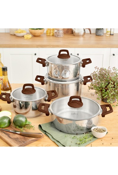 Karaca Silva 8 Parça Çelik Tencere Seti Ahşap Karaca Silva 8 Parça Çelik Tencere Seti Ahşap