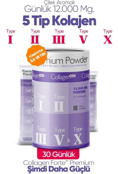 Collagen Forte Premium Powder 5 Tip Kolajen 30 x 12000 Mg Şase Collagen Forte Premium Powder 5 Tip Kolajen 30 x 12000 Mg Şase