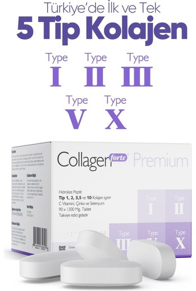 Collagen Forte Premium 5 Tip Kolajen 90X1300 Mg Collagen Forte Premium 5 Tip Kolajen 90X1300 Mg
