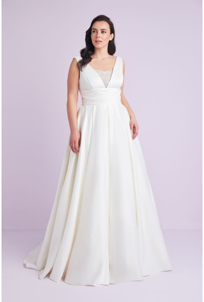 Oleg Cassini Askılı A Kesim Saten Büyük Beden Gelinlik