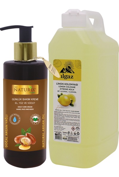 Ilgaz Limon Kolonyası 1000 ml + 250 ml Argan Yağlı El Yüz Vücut Kremi