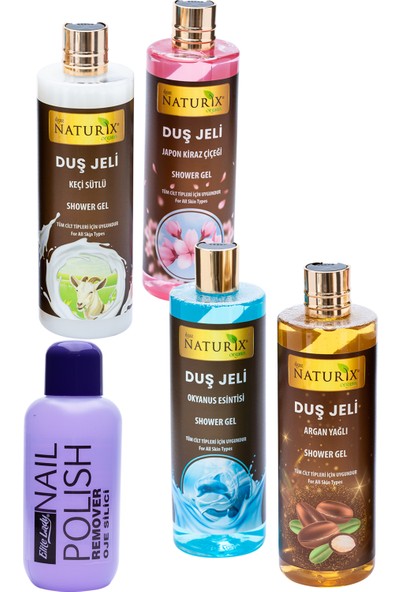 Naturix 4'lü Set 400 ml Argan Duş Jeli + Keçi Sütü Duş Jeli 400 ml + Japon Kirazı 400 ml + Ocean Duş Jeli 400 ml