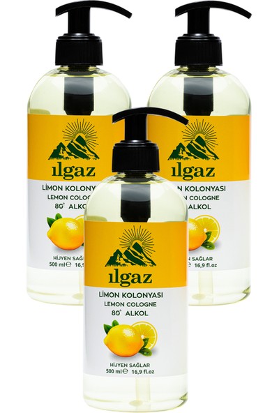 Ilgaz Pompalı Kapak Limon Kolonyası 500 ml x 3 Adet