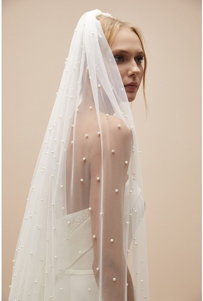 OLEG CASSINI TR Uzun Tül Tamamı Inci Detaylı Duvak