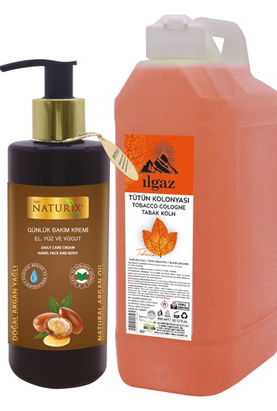 Ilgaz 1000 ml Tütün Kolonyası + 250 ml Argan Yağlı El Yüz Vücut Kremi Eko Set Ilgaz 1000 ml Tütün Kolonyası + 250 ml Argan Yağlı El Yüz Vücut Kremi Eko Set
