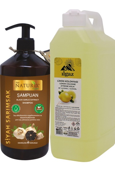 Naturix 600 ml Siyah Sarımsak Şampuan Tuzsuz Şampuan Dökülme Karşıtı + 1000 ml Bidon Limon Kolonyası Naturix 600 ml Siyah Sarımsak Şampuan Tuzsuz Şampuan Dökülme Karşıtı + 1000 ml Bidon Limon Kolonyası