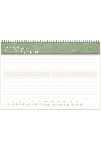 Gıpta 2022 Spiralli Haftalık Tarihsiz Planner Masaüstü Planlayıcı 40 x 28 cm Yeşil Gıpta 2022 Spiralli Haftalık Tarihsiz Planner Masaüstü Planlayıcı 40 x 28 cm Yeşil
