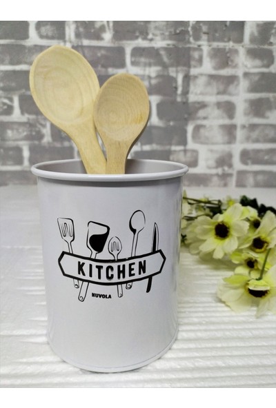 Baynuvola Metal Dik Tezgah Üstü Kaşıklık Kepçelik Beyaz