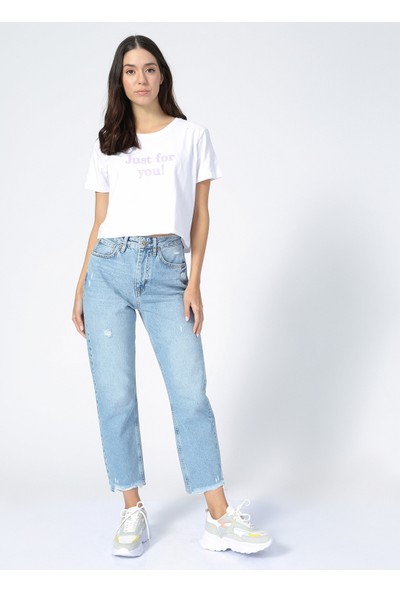 Limon Bisiklet Yaka Simli Kadın T-Shirt Limon Bisiklet Yaka Simli Kadın T-Shirt