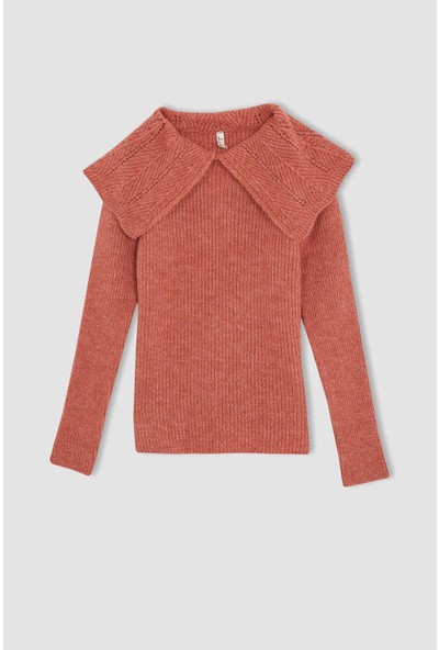 DeFacto Kız Çocuk Regular Fit Geniş Yaka Uzun Kollu Kazak V0828A621WN