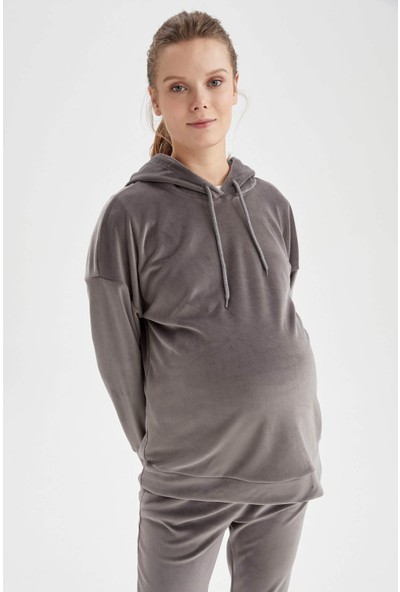 DeFacto Kapüşonlu Hamile Comfort Fit Kadife Sweatshirt W6759AZ21WN