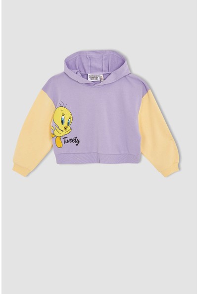 DeFacto Kız Çocuk Looney Tunes Lisanslı Crop Bisiklet Yaka Renk Bloklu Sweatshirt W1727A621AU