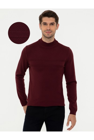 Pierre Cardin Bordo Slim Fit Yarım Balıkçı Yaka Triko Kazak 50248534-VR014