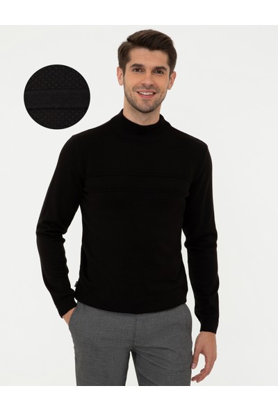 Pierre Cardin Siyah Slim Fit Yarım Balıkçı Yaka Triko Kazak 50248534-VR046 Pierre Cardin Siyah Slim Fit Yarım Balıkçı Yaka Triko Kazak 50248534-VR046