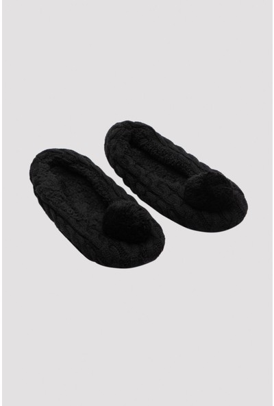 Penti Siyah Dark Pompom Knit Patik