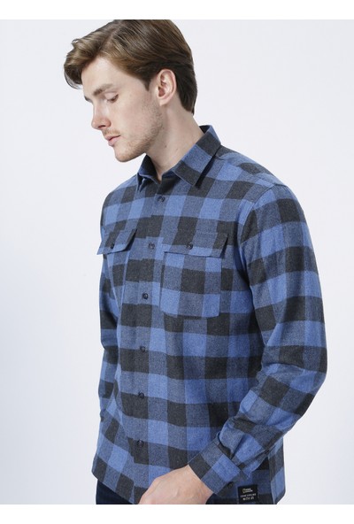 National Geographic C-Joe Regular Fit Ekose Indigo Erkek Gömlek
