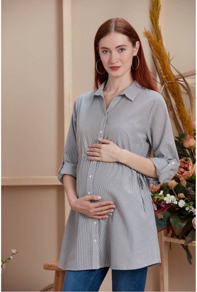Görsin Hamile Görsin Çizgili Hamile Gömlek