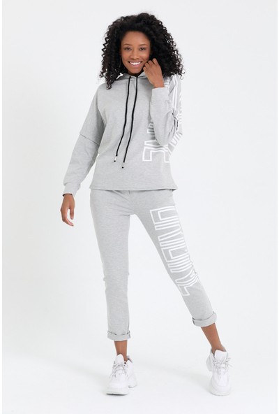 Pua Fashion Gri Yazılı Eşofman Altı