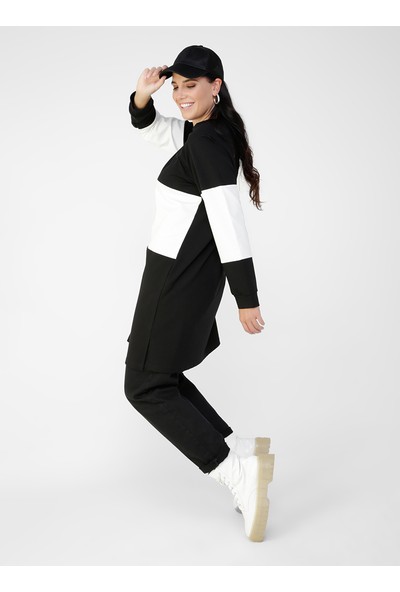 Alia Büyük Beden Iki Renkli Tunik - Siyah Ekru - Alia