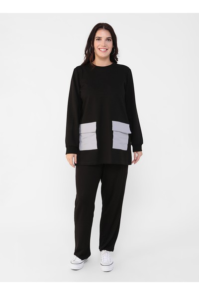 Alia Büyük Beden Cep Detaylı Tunik - Siyah Gri - Alia