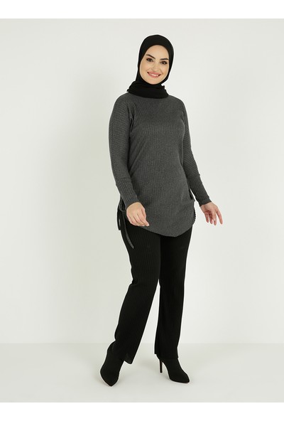 Tavin Yanları Bağcık Detaylı Asimetrik Kesim Tunik - Antrasit - Tavin Tavin Yanları Bağcık Detaylı Asimetrik Kesim Tunik - Antrasit - Tavin
