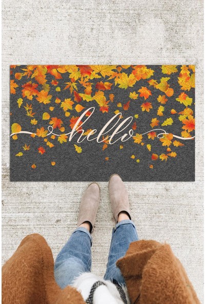 Buket Home Sonbahar Hello Kapı Önü Paspası Dekoratif Kapı Paspası Dış Mekân Paspas Ev Içi Paspası 45X70CM