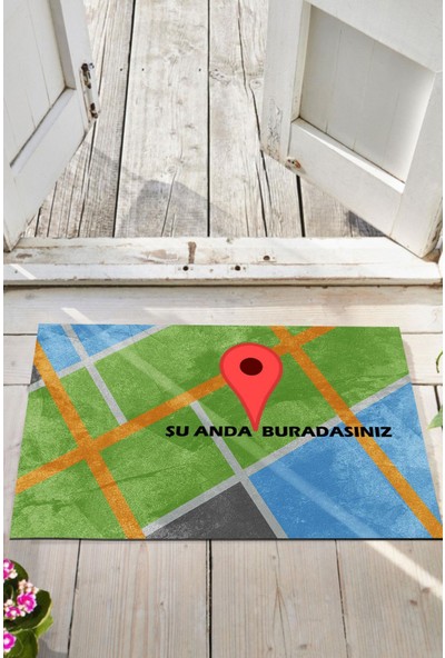 Buket Home Harita Kapı Önü Paspası Dekoratif Kapı Paspası Dış Mekân Paspas Ev Içi Paspası 45X70CM