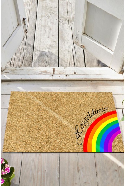 Buket Home Gökkuşağı Kapı Önü Paspası Dekoratif Kapı Paspası Dış Mekân Paspas Ev Içi Paspası 45X70CM