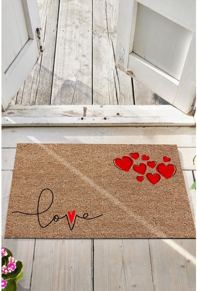 Buket Home Love Kapı Önü Paspası Dekoratif Kapı Paspası Dış Mekân Paspas Ev Içi Paspası 45X70CM