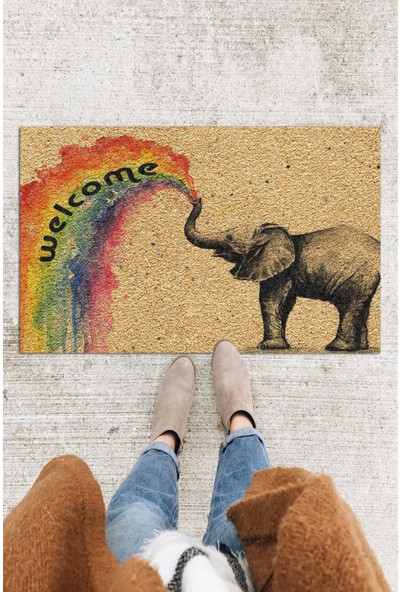 Buket Home Welcome Fil Kapı Önü Paspası Dekoratif Kapı Paspası Dış Mekân Paspas Ev Içi Paspası 45X70CM