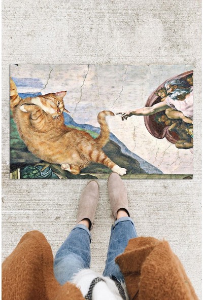 Buket Home Kedinin Yaratılışı Kapı Önü Paspası Dekoratif Kapı Paspası Dış Mekân Paspas Ev Içi Paspası 45X70CM
