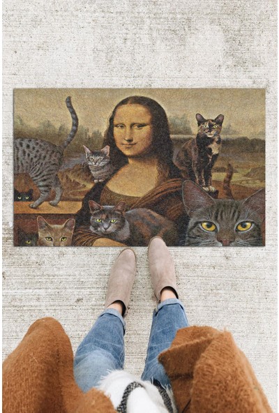 Buket Home Mona Lisa ve Kedileri Kapı Önü Paspası Dekoratif Kapı Paspası Dış Mekân Paspas Ev Içi Paspası 45X70CM Buket Home Mona Lisa ve Kedileri Kapı Önü Paspası Dekoratif Kapı Paspası Dış Mekân Paspas Ev Içi Paspası 45X70CM