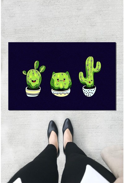 Buket Home Kaktüs Kapı Önü Paspası Dekoratif Kapı Paspası Dış Mekân Paspas Ev Içi Paspası 45X70CM