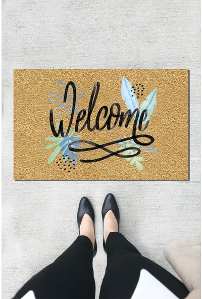Buket Home Welcome Kapı Önü Paspası Dekoratif Kapı Paspası Dış Mekân Paspas Ev Içi Paspası 45X70CM