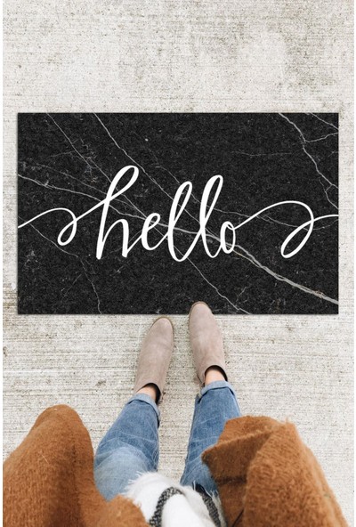 Buket Home Hello Kapı Önü Paspası Dekoratif Kapı Paspası Dış Mekân Paspas Ev Içi Paspası 45X70CM